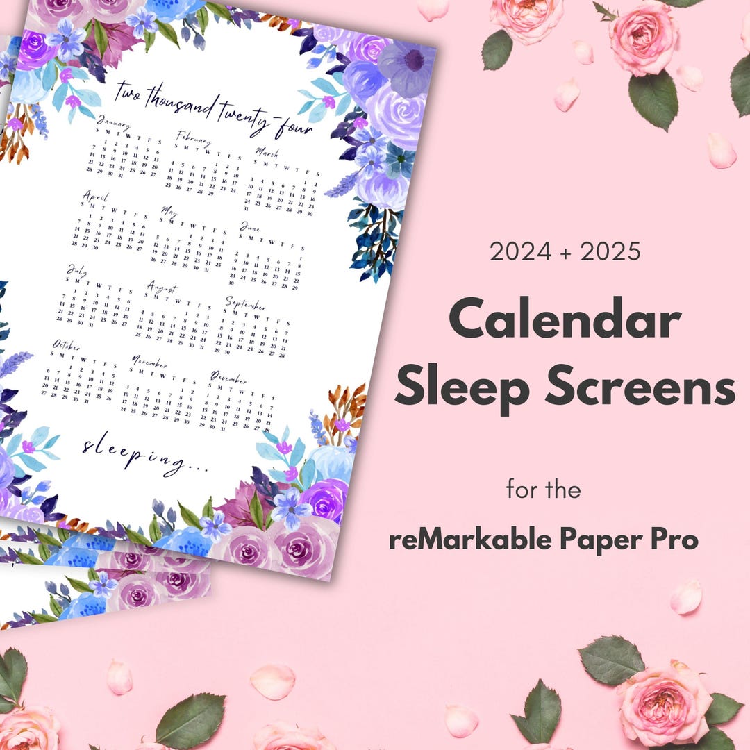 2025 Calendar Sleep Screens for E-ink Paper Tablets, Floral Watercolor ...