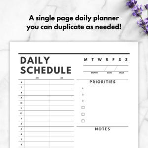 Day on a Page Planner Template, Blank Daily Agenda Printable, Hourly ...