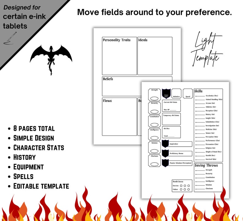 5e Character Sheet Editable Template, RPG Adventure Printable, Design ...
