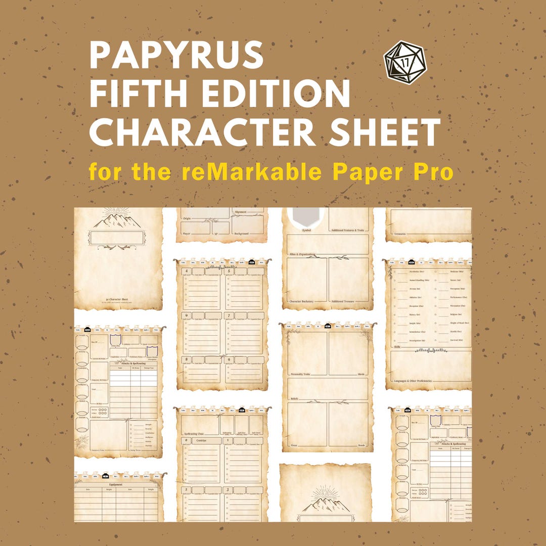 5e Character Sheet for Remarkable Paper Pro | Hyperlinked Notebook With ...