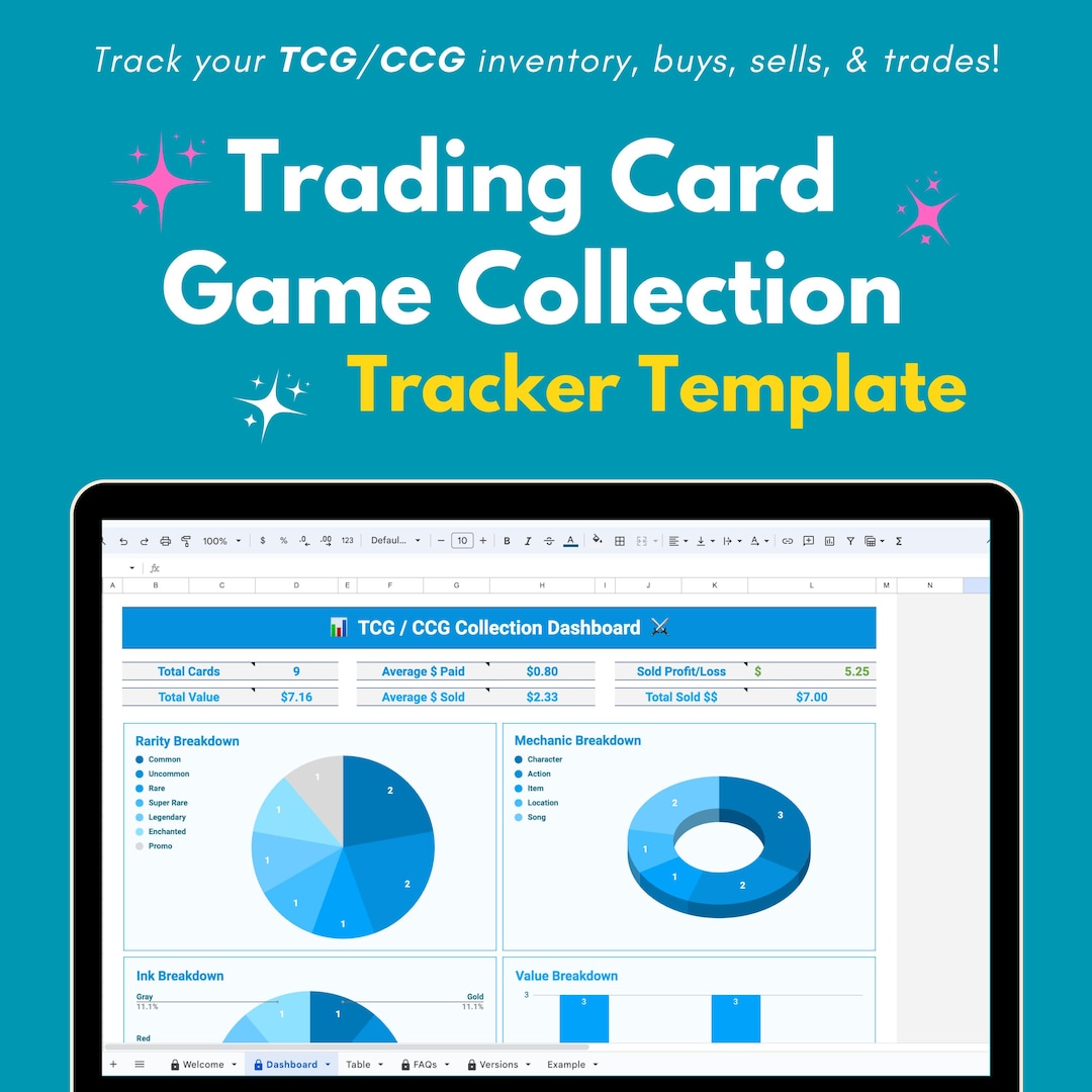 Trading Card Game Tracker, Custom Spreadsheet for Collectible Card ...