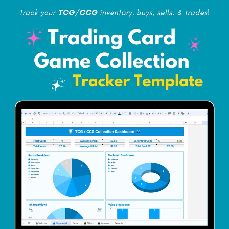 Trading Card Game Tracker, Custom Spreadsheet for Collectible Card ...