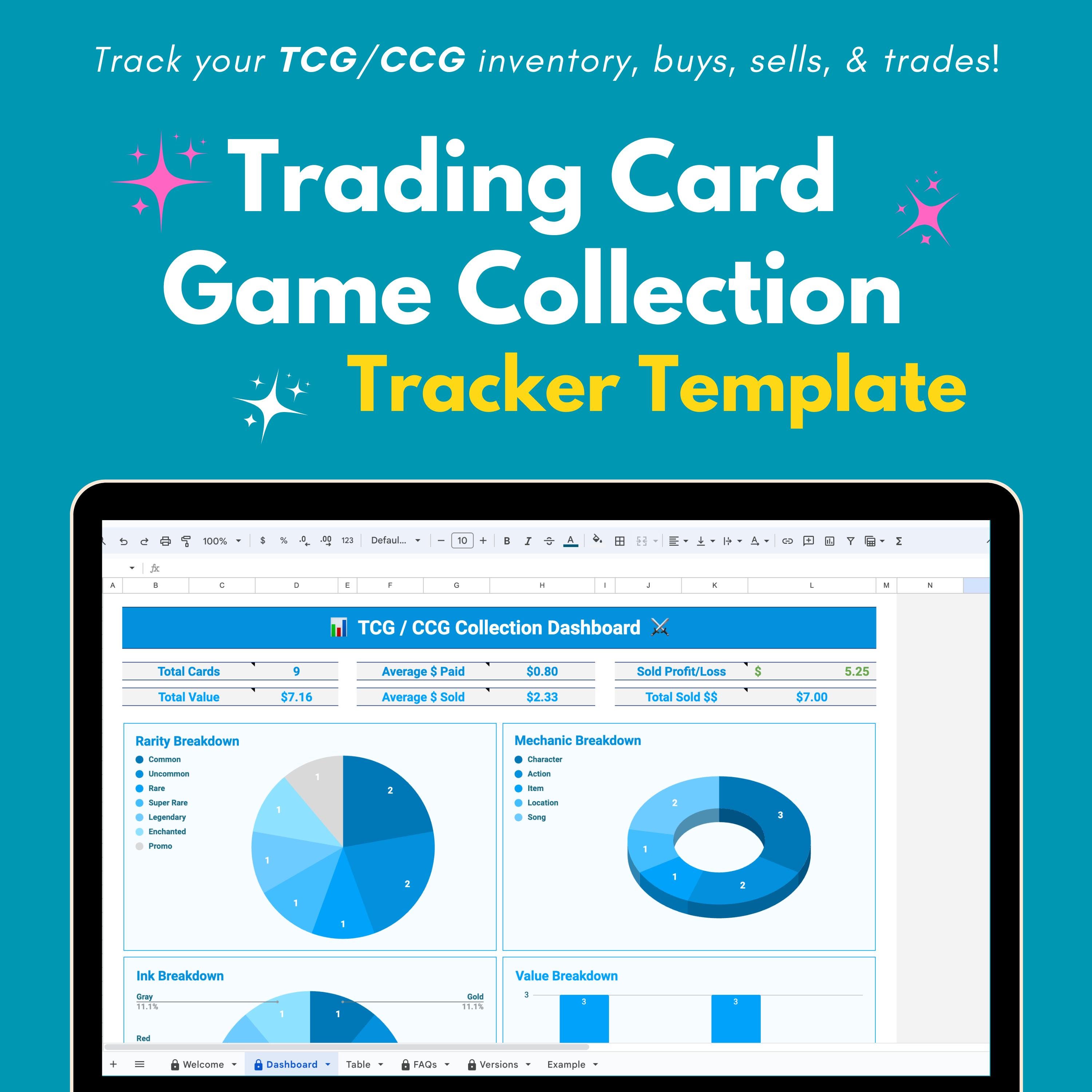 Trading Card Game Tracker, Custom Spreadsheet for Collectible Card ...