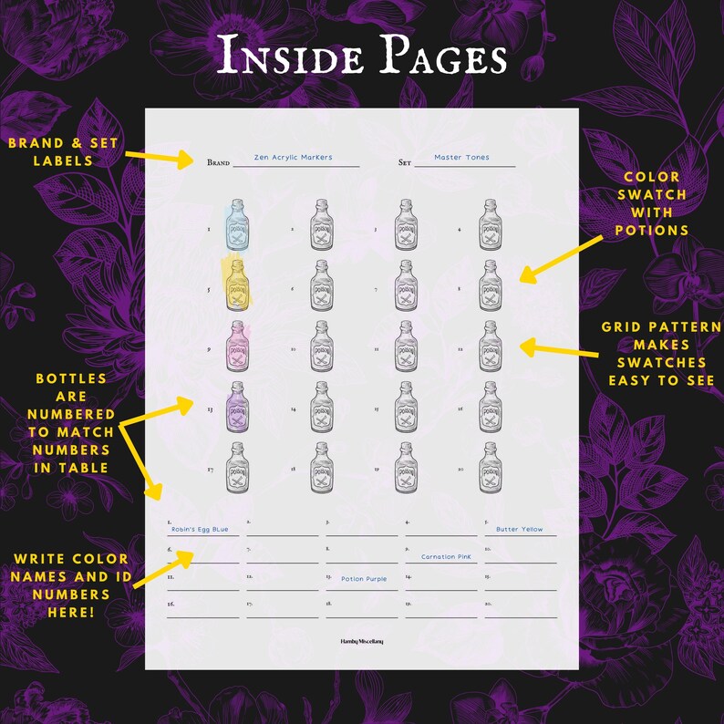 Apothecary Color Swatch Charts: Printable Pdfs for Coloring and Marker ...