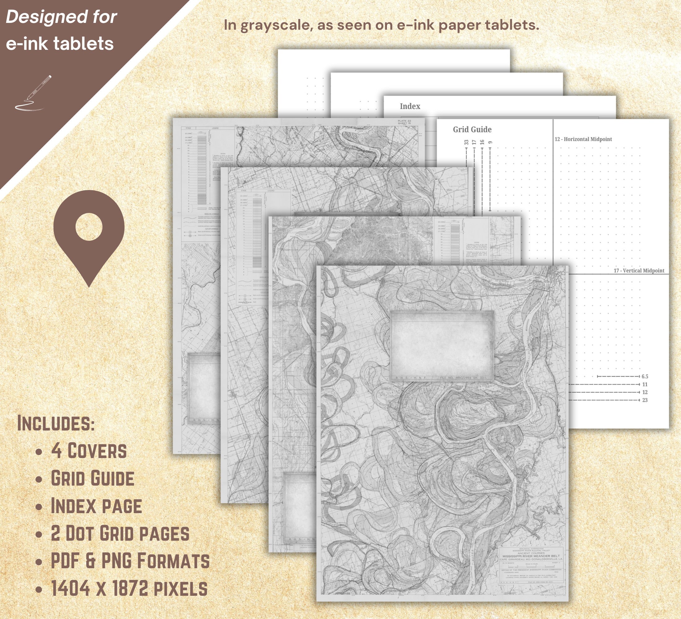 Dot Grid Notebook With 1940s Meander Map Covers, for E-ink Tablets ...