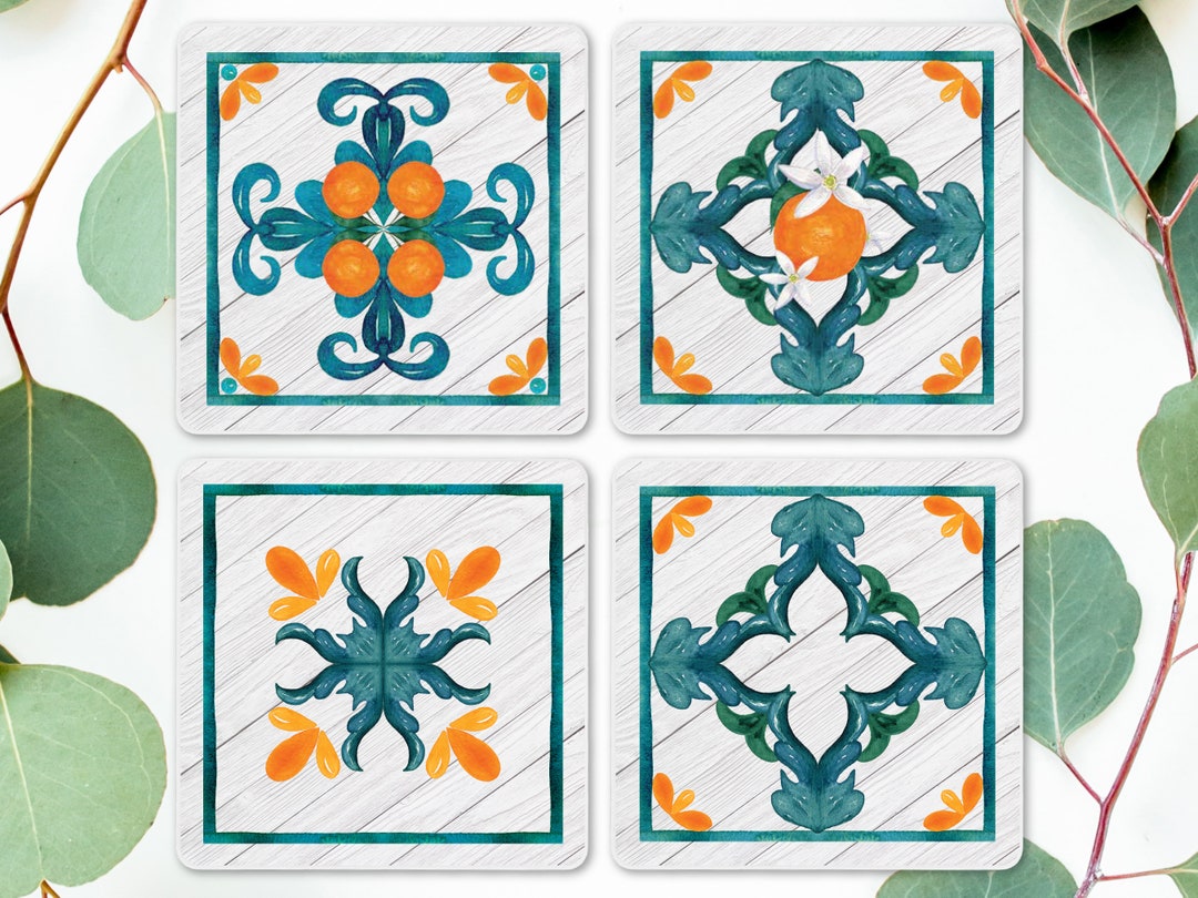 Mediterranean, Italian, Greek, Moroccan Tile Coaster Set of 4 ...