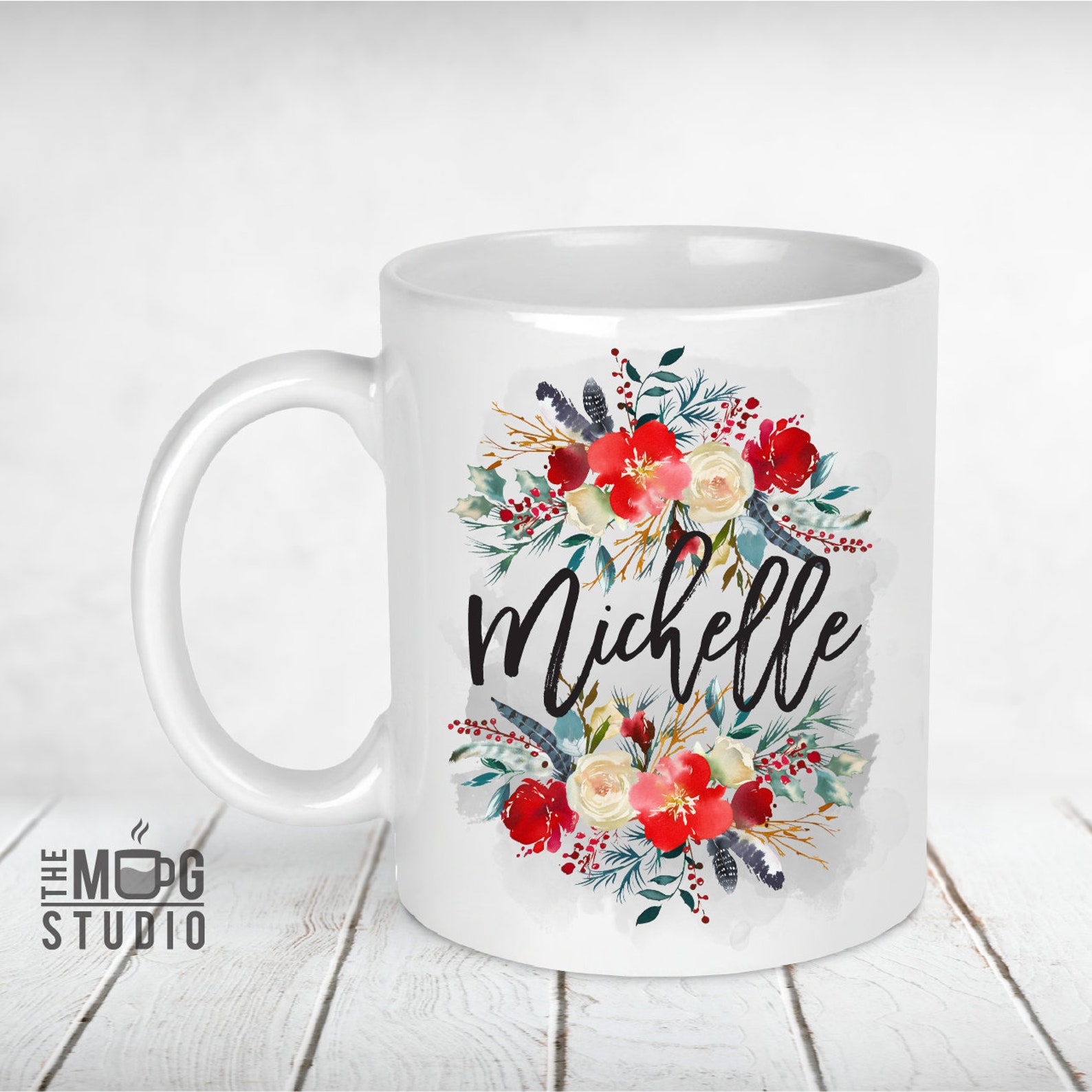 Flower Mug with Name Personalized Name Mug Custom Name | Etsy