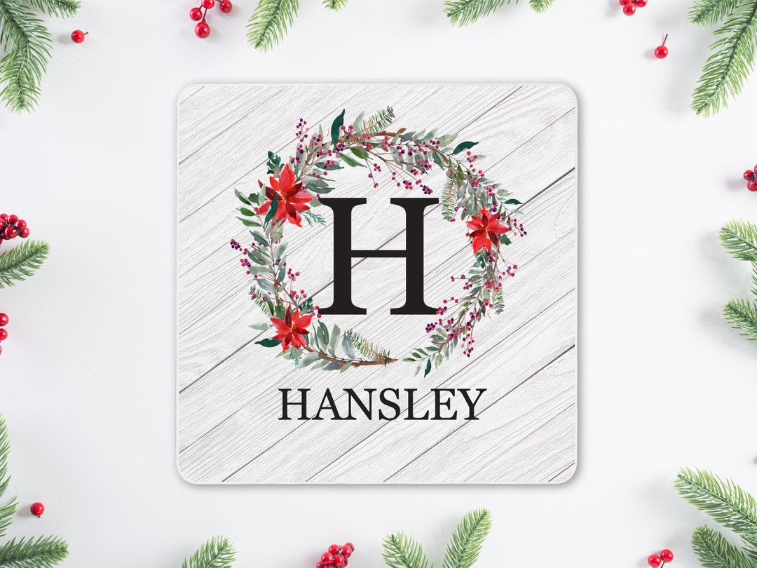 Personalized Christmas Monogram Coaster Set Stone Coaster Set of 4 ...