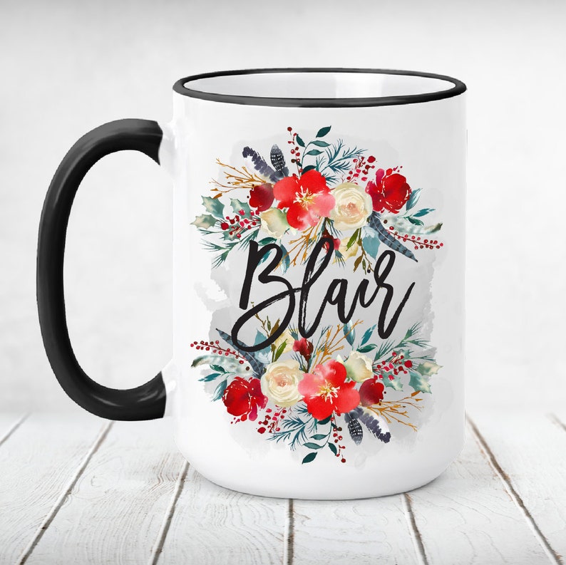 Flower Mug With Name Personalized Name Mug Custom Name | Etsy