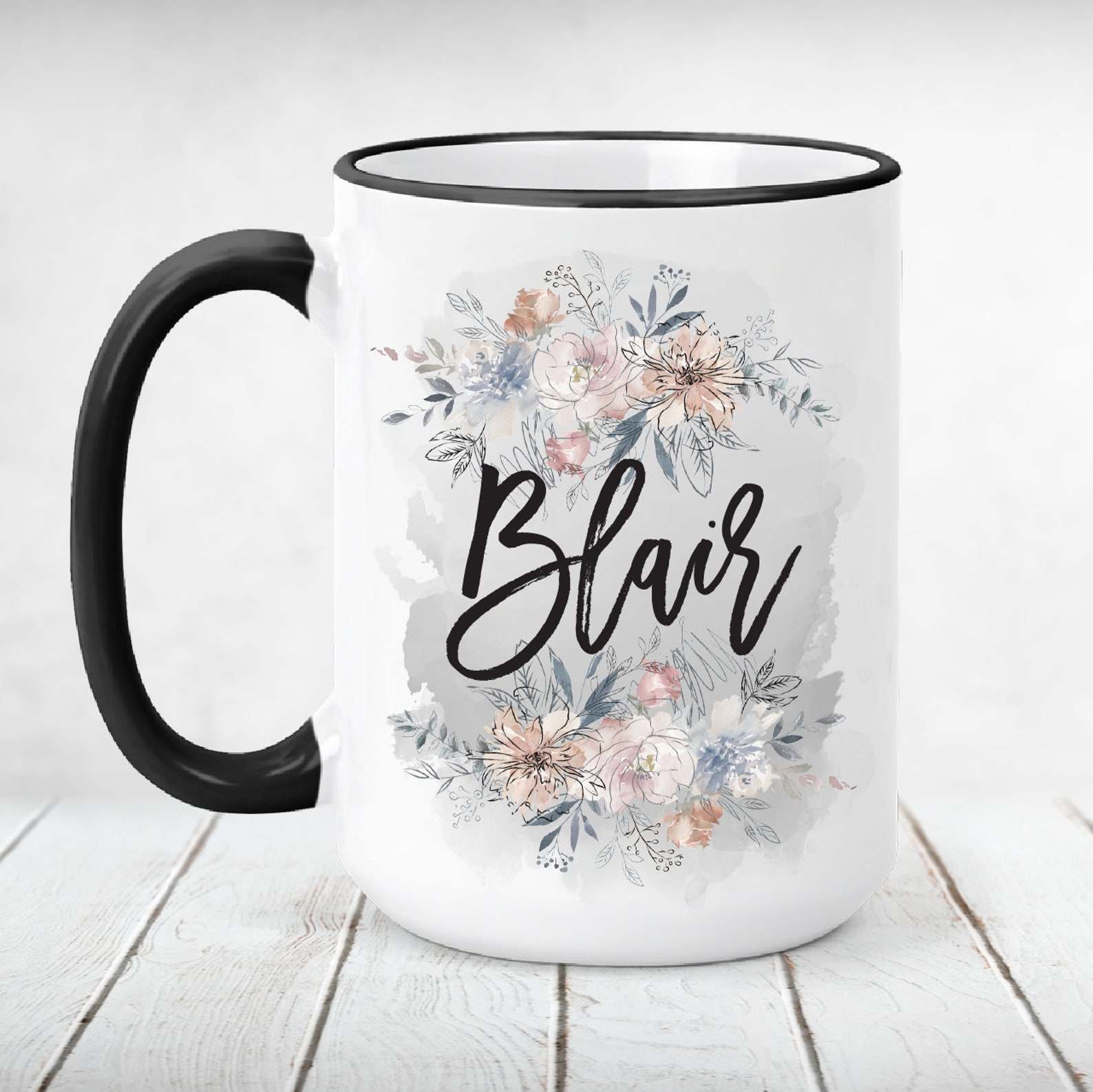 Flower Mug With Name Personalized Name Mug Custom Name - Etsy