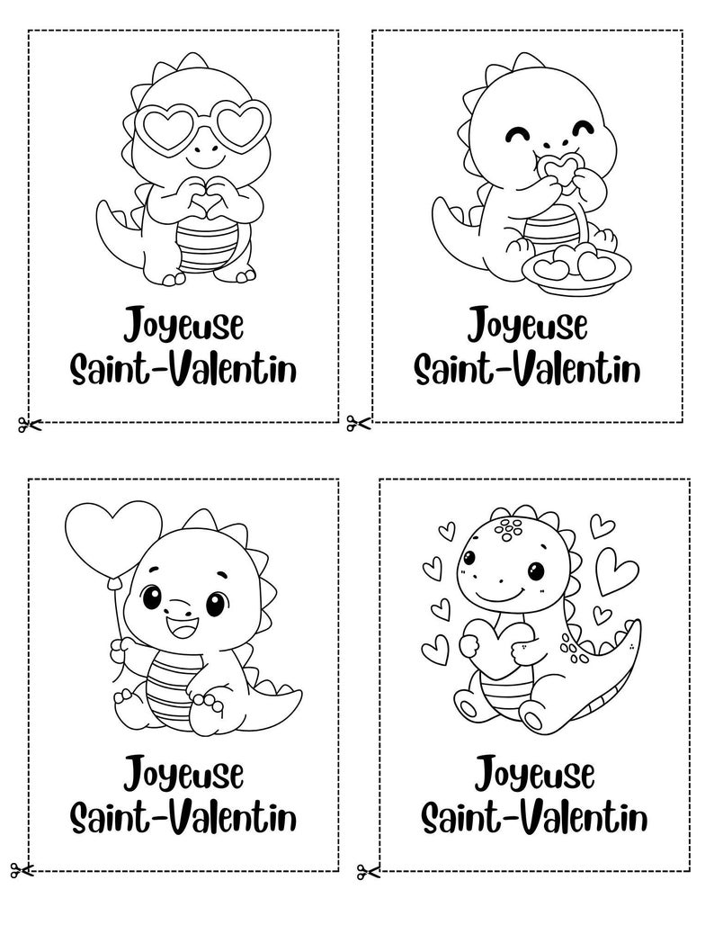 Printable French Dino Valentine Cards - Etsy