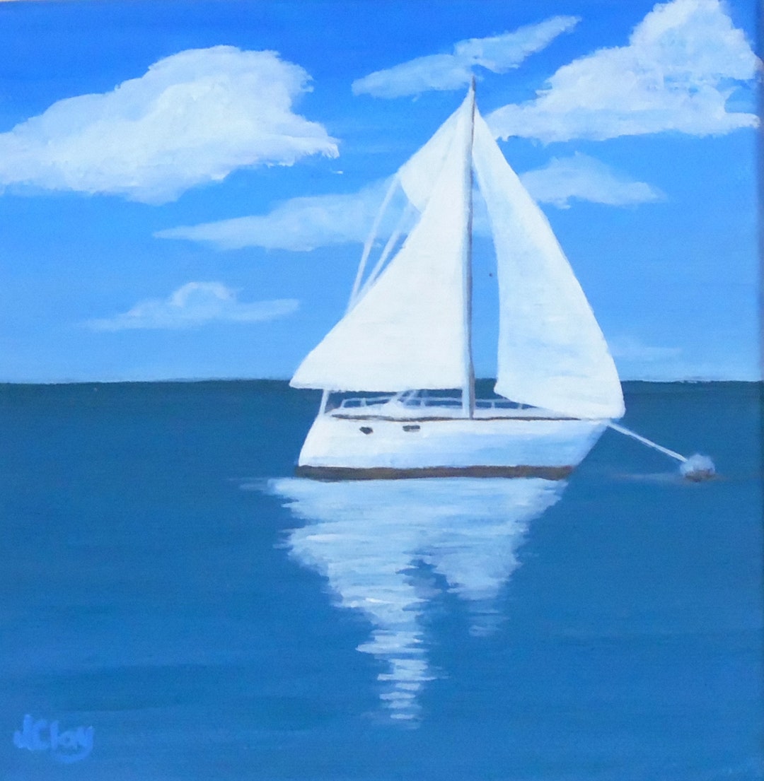 Ocean Painting on Canvas, Sailboat Painting, Original Sea Painting ...