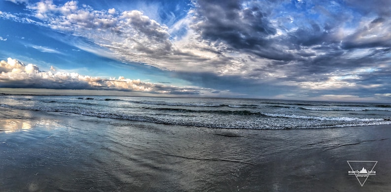 Wells Beach, Maine - Reflections at Sunset - Panoramic Photography - Etsy