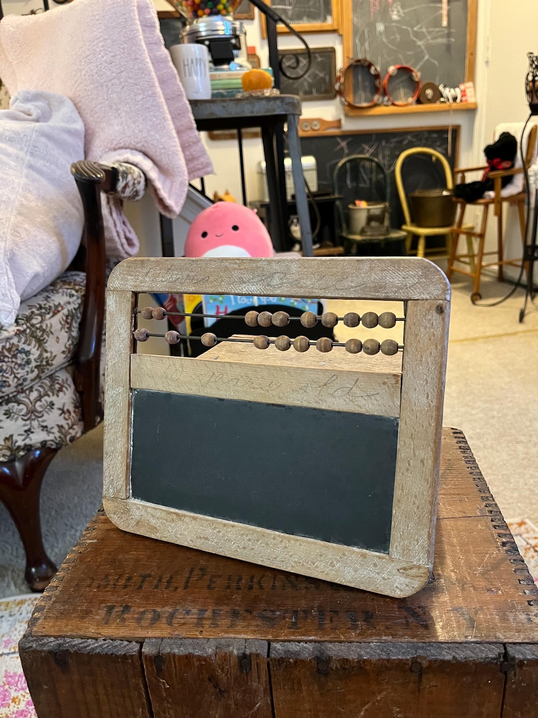 Early Vintage Slate Chalkboard With Abacus, ABC Chalkboard, Wood Framed ...