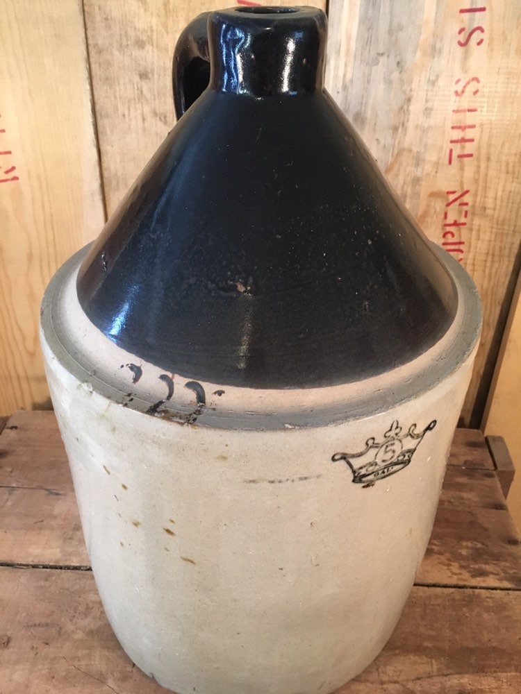 Vintage 5 Gallon Black Crown Jug, Robinson Ransbottom, Whiskey ...