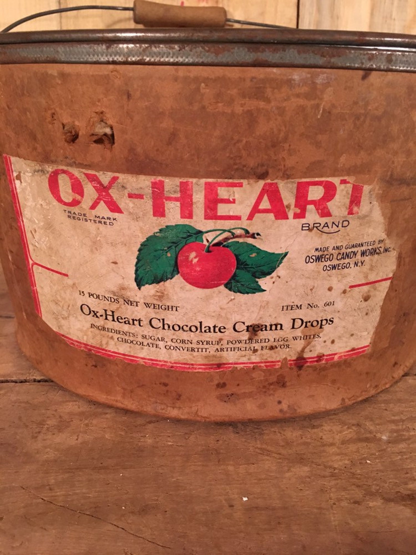 Antique Candy Pail Bucket, Ox-heart Chocolate Cream Drops, Antique ...