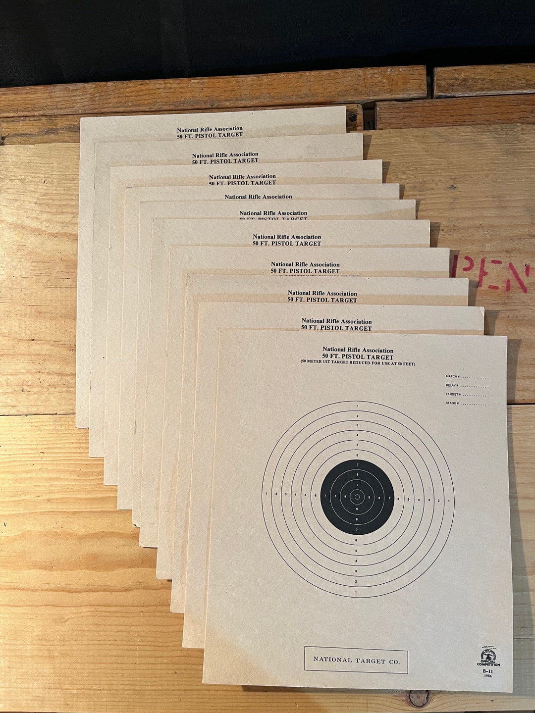 Vintage Paper Bullseye Target, Set of Ten Targets, B-11 50ft. Pistol ...