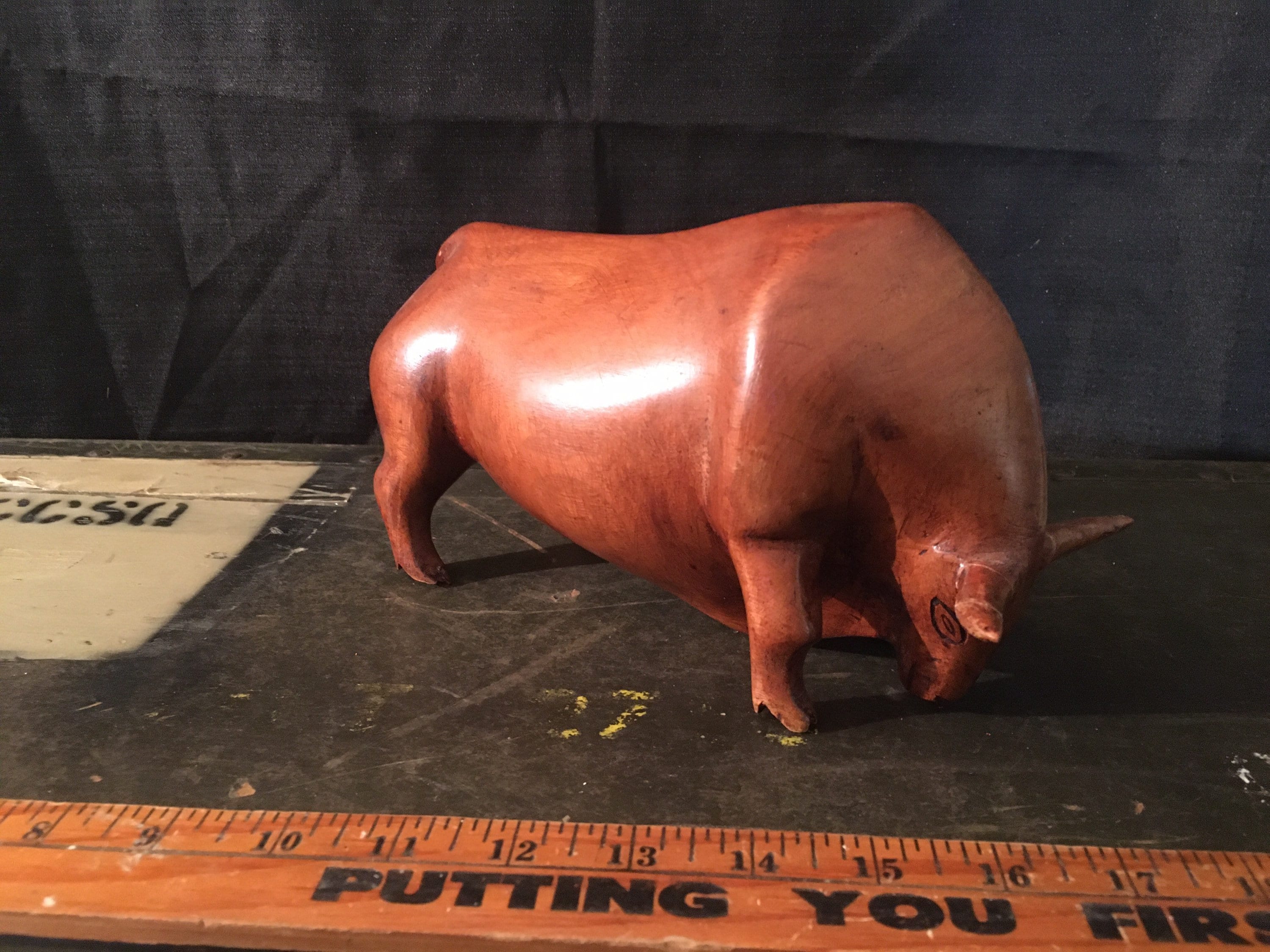Vintage Large Carved Wood Bull Hand Carved Statue Folk Art - Etsy