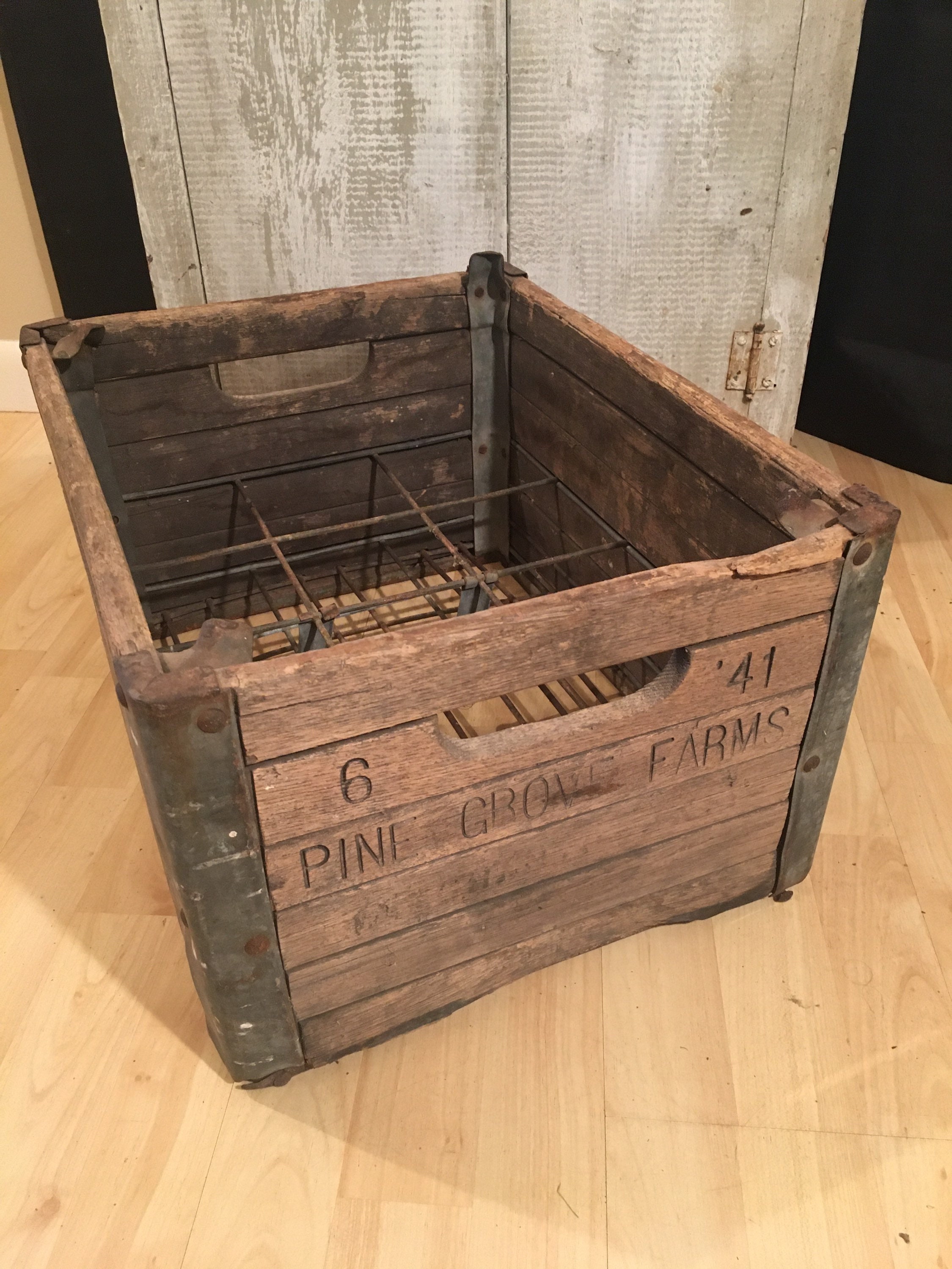 Vintage Pine Grove Farms Milk Crate, Wood and Metal Milk Crate ...