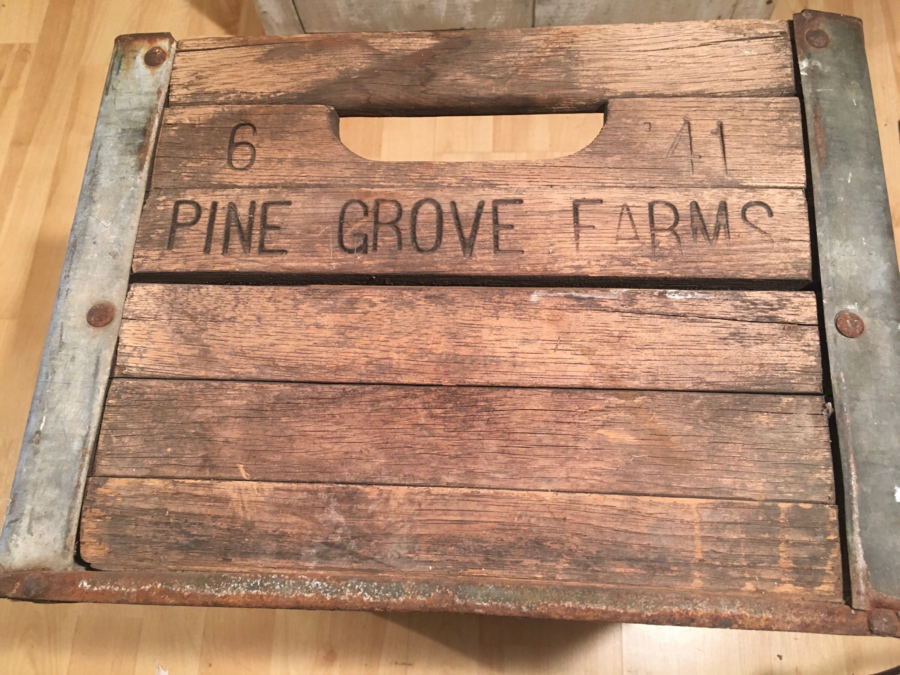 Vintage Pine Grove Farms Milk Crate, Wood and Metal Milk Crate ...