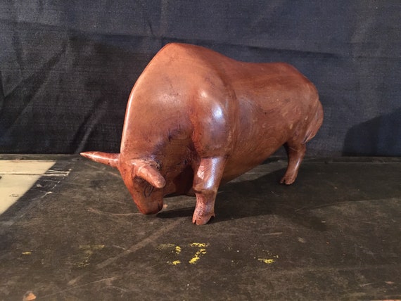 Vintage Large Carved Wood Bull Hand Carved Statue Folk Art - Etsy