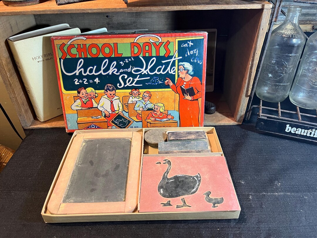 School Days Chalk and Slate Set, Vintage Slate Chalkboard, Slate ...