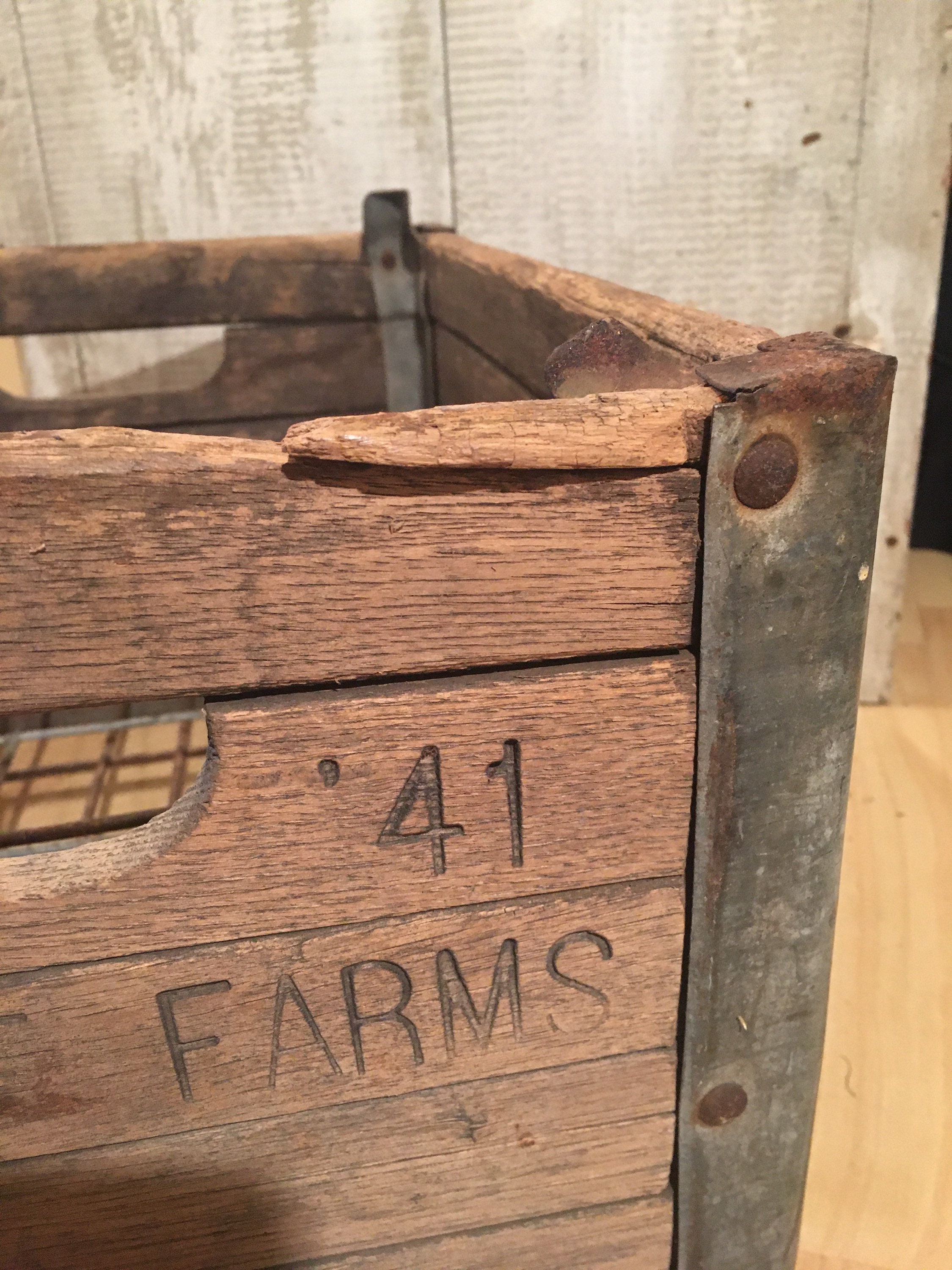 Vintage Pine Grove Farms Milk Crate, Wood and Metal Milk Crate ...