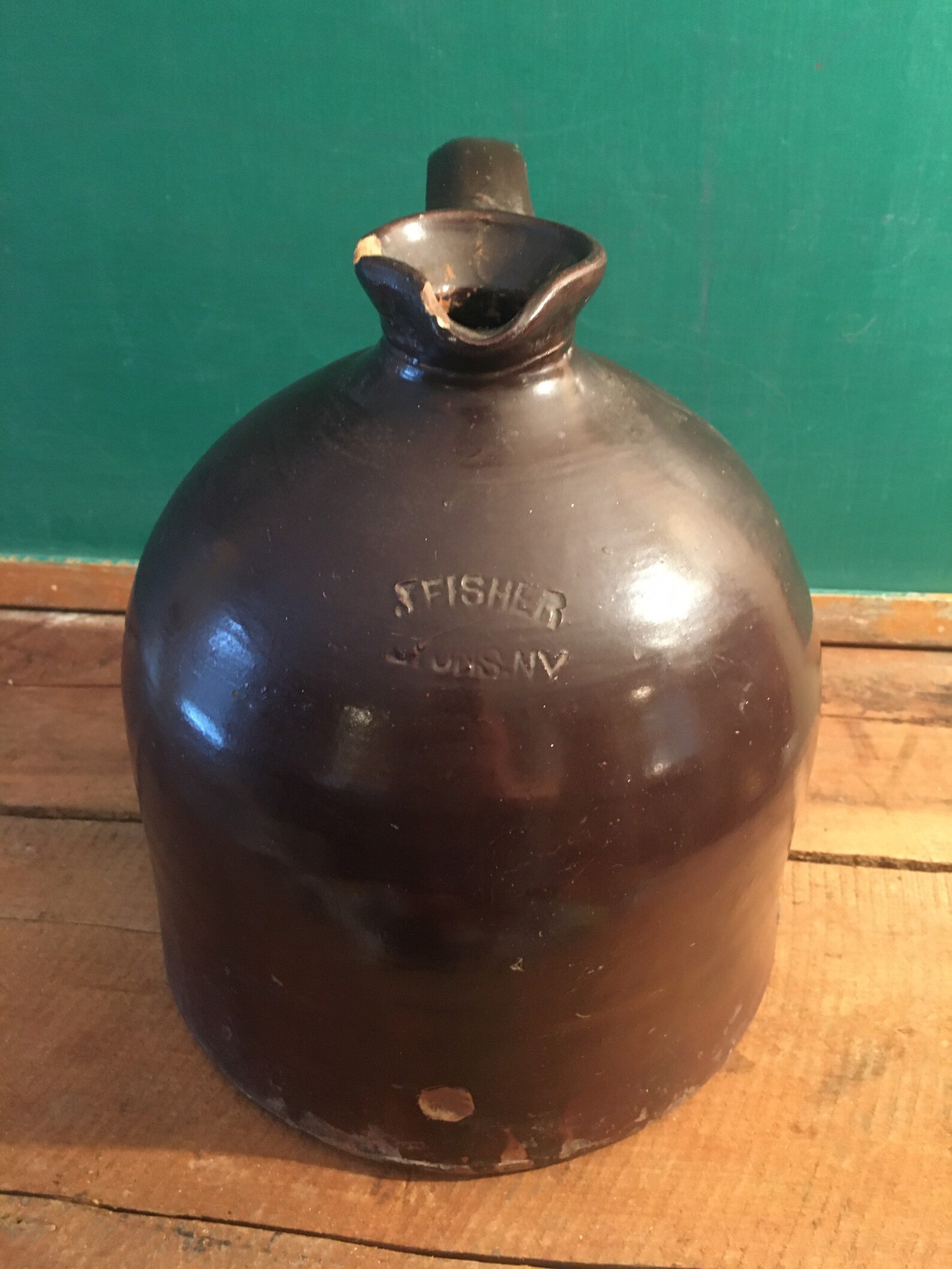 Antique Brown Stoneware Molasses Jug, J. Fisher,lyons,ny, Ceramic Jug ...