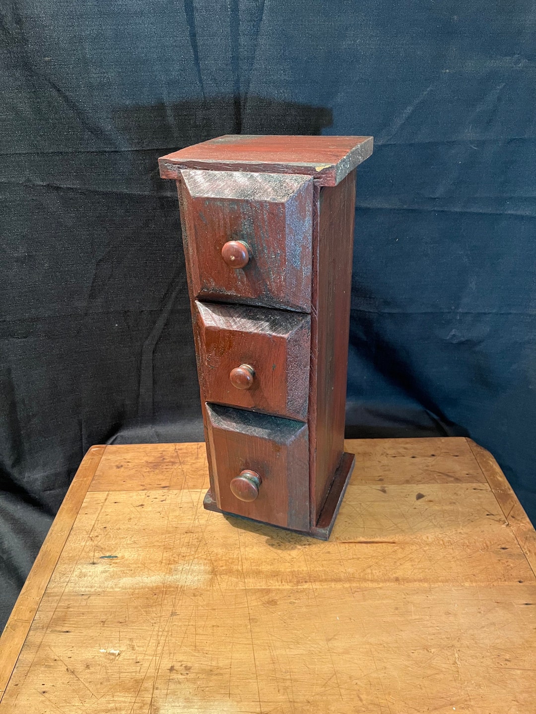 Primitive Wood Cabinet, Primitive 3 Drawer Cabinet, Tabletop Cabinet ...