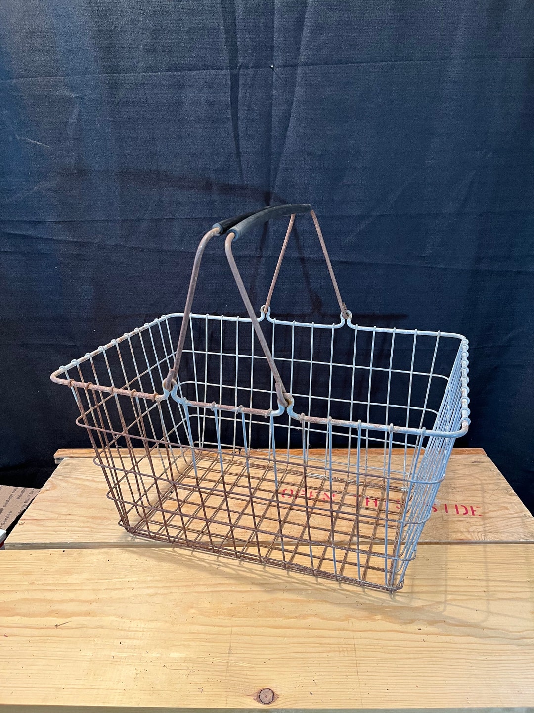 Vintage Wire Market Basket, Large Wire Shopping Basket, Rustic ...
