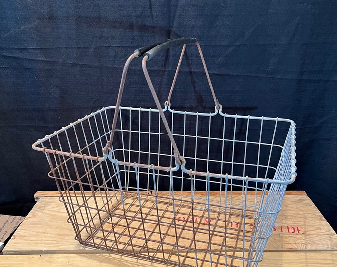Vintage Wire Market Basket, Large Wire Shopping Basket, Rustic ...