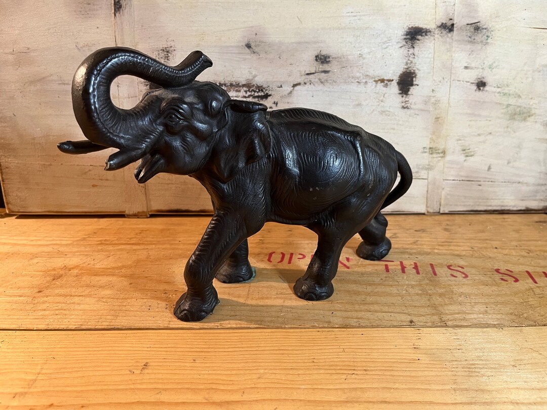 Vintage Large Cast Iron Elephant, Trunk Up, Doorstop, Elephant Statue ...