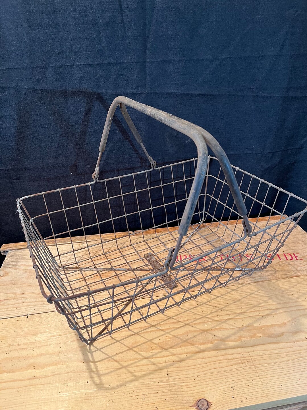 Vintage Wire Shopping Basket, Large Wire Market Basket, Rustic ...