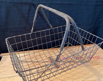 Vintage Wire Market Basket, Large Wire Shopping Basket, Rustic ...