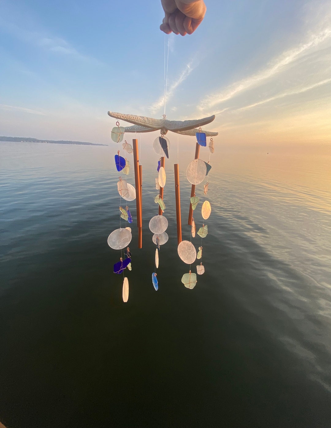 Starfish Wind Chime: Sea Glass, Capiz Shells & Copper Accents - Etsy.de