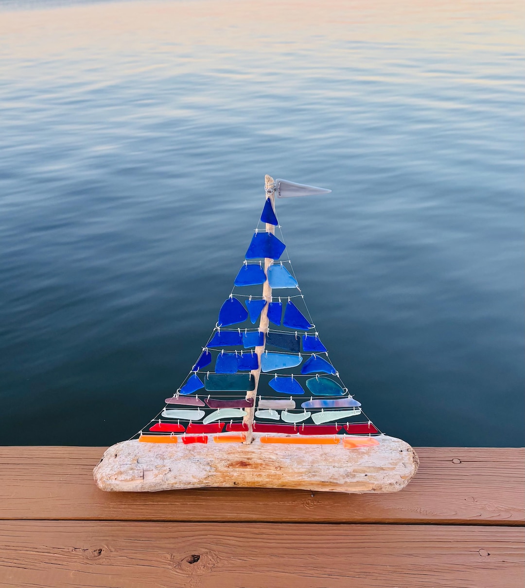 Sea Glass Sailboat Sculpture: Colorful Beach Glass Table Art on ...