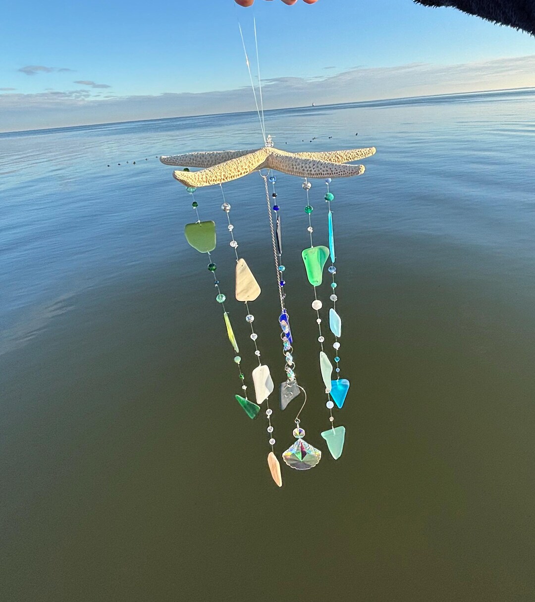 Starfish Sea Glass Wind Chime: Ocean Beach Decor With Crystal Beads - Etsy