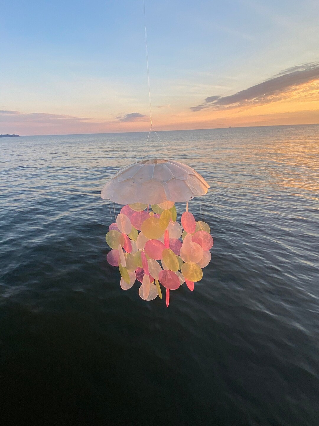 Jellyfish Inspired Capiz Sea Shell Wind Chime With Pink, White, and ...