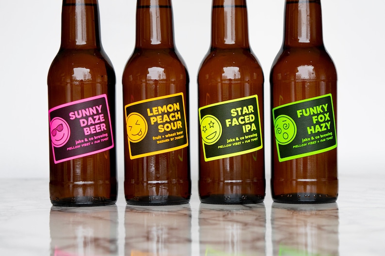 Emoji Smash Beer Labels • Neon Color Options • Custom Labels for ...