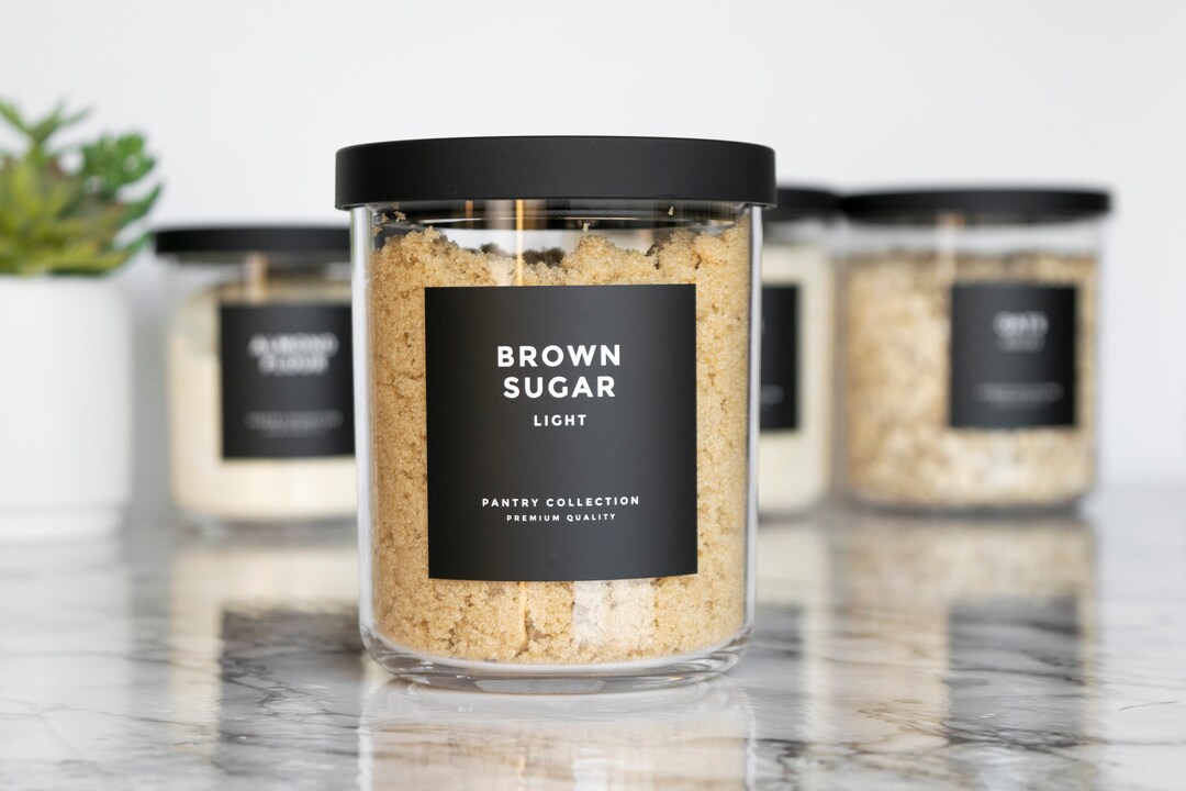 Modern-block Black Pantry Labels • Set of 60 Water and Oil Resistant ...