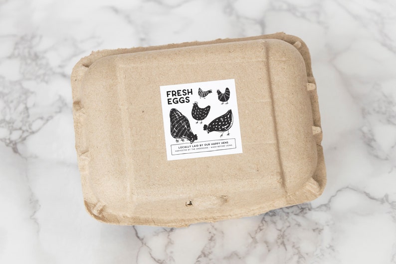 Happy Hens Egg Carton Labels • Personalized • White or Brown Farm and ...