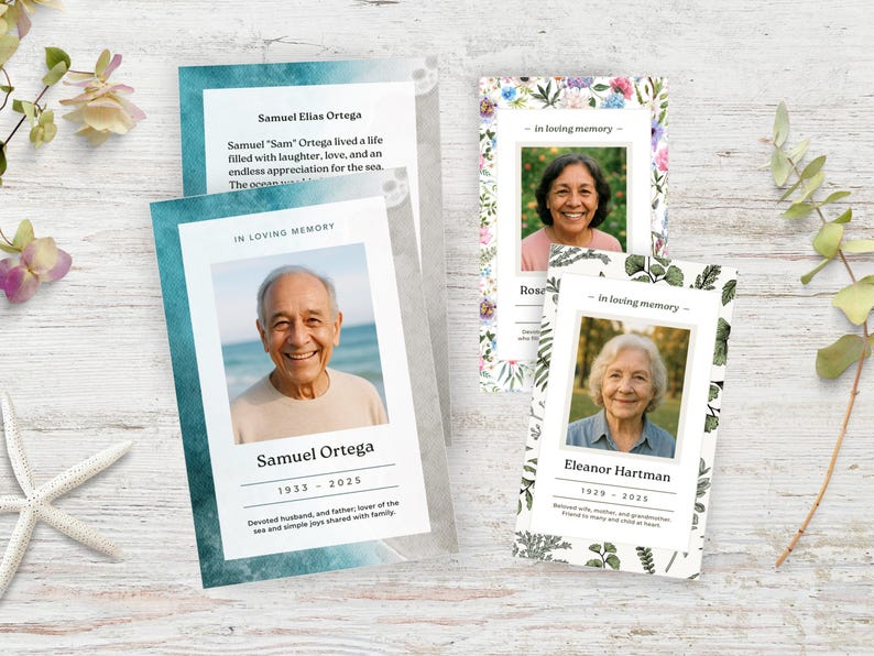 Personalized Memorial Cards • Laminated Keepsakes With Photo ...