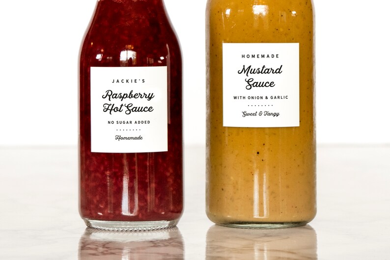 Retro-script Sauce and Salsa Labels • Personalized • Water and Oil ...