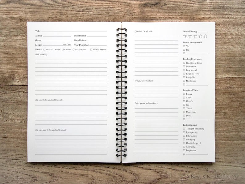 Reading Journal for Book Lovers • Guided Reviews and Book Tracking Log ...