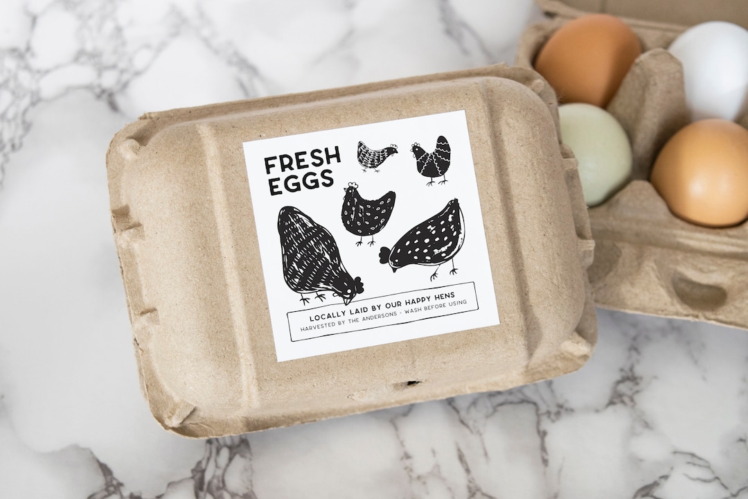 Happy Hens Egg Carton Labels • Personalized • White or Brown Farm and ...