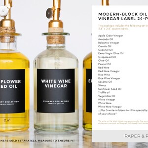 Modern-block Black Oil + Vinegar Labels • Set of 24 • Water and Oil ...