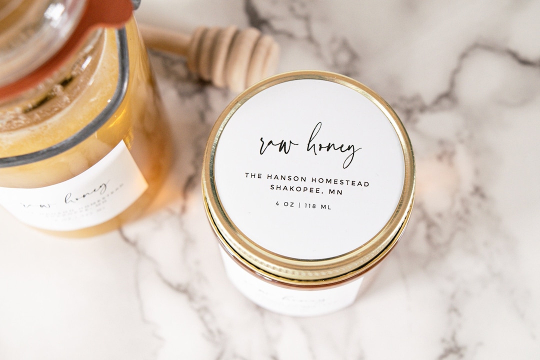 Simple-script Honey Labels • Personalized • Water and Oil Resistant ...