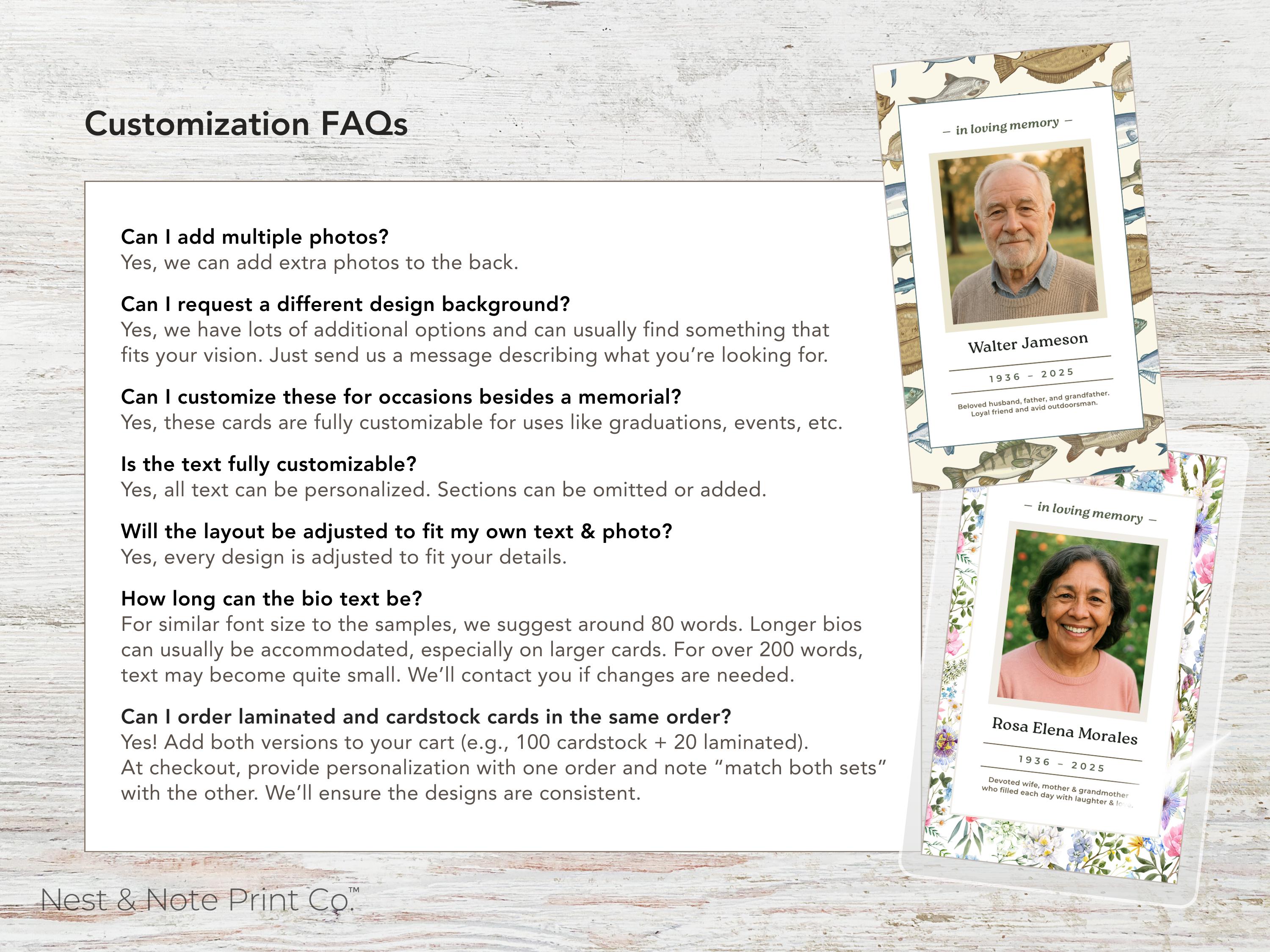 Personalized Memorial Cards • Laminated Keepsakes With Photo ...