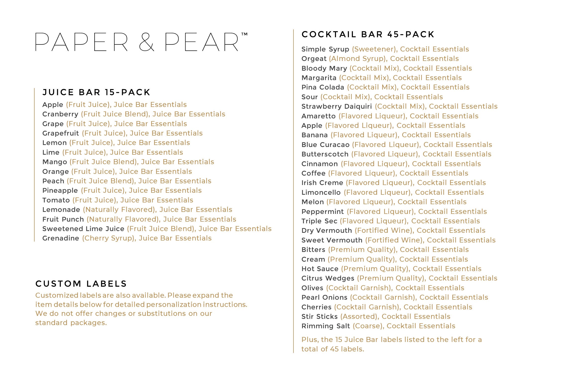 Simple-script Juice Bar Labels for Parties, Mimosas, and Pantry ...