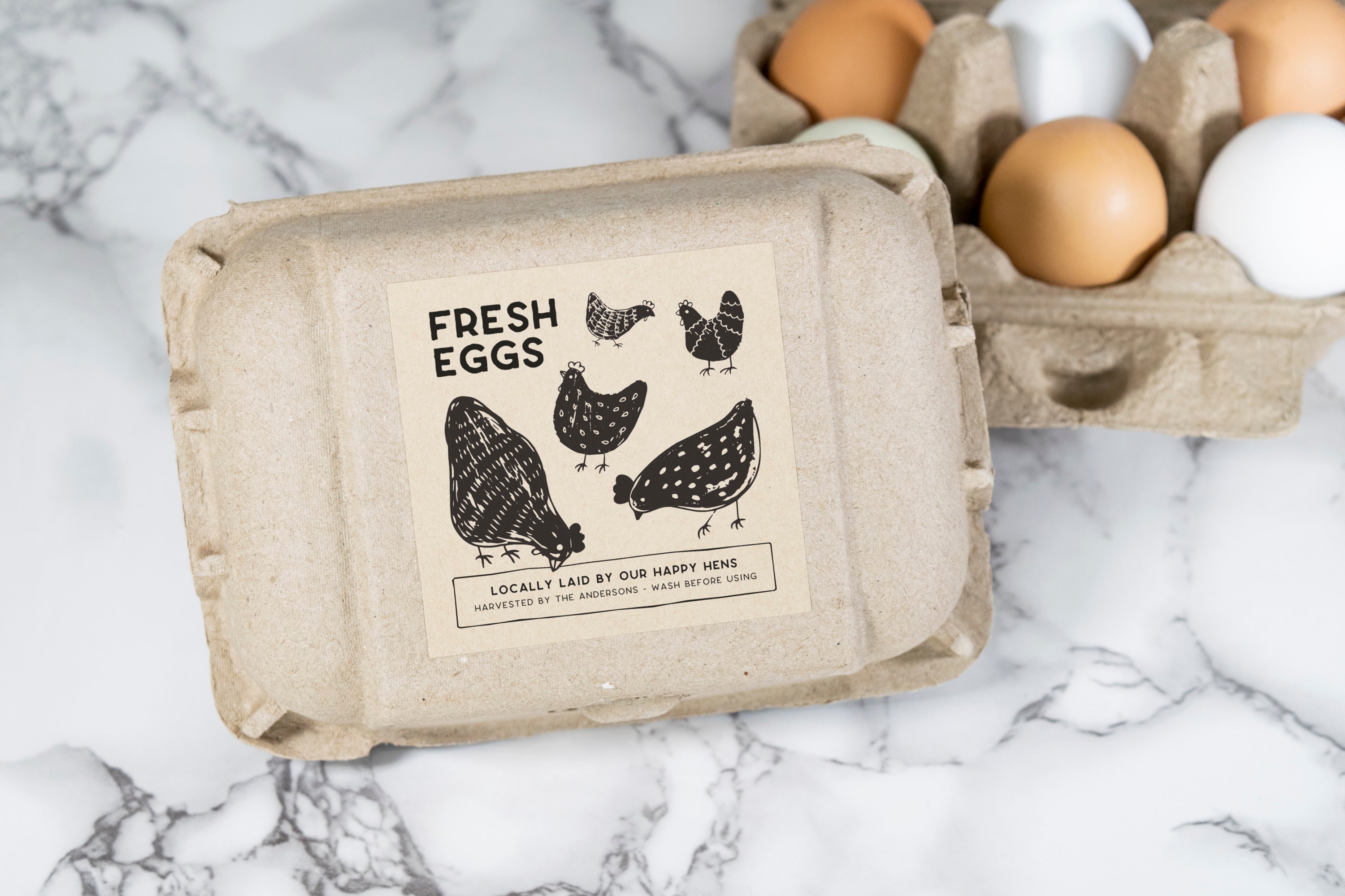 Happy Hens Egg Carton Labels • Personalized • White or Brown Farm and ...